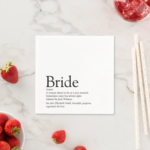 Fun Bride Definition, Bridal Shower Modern Napkins | Zazzle