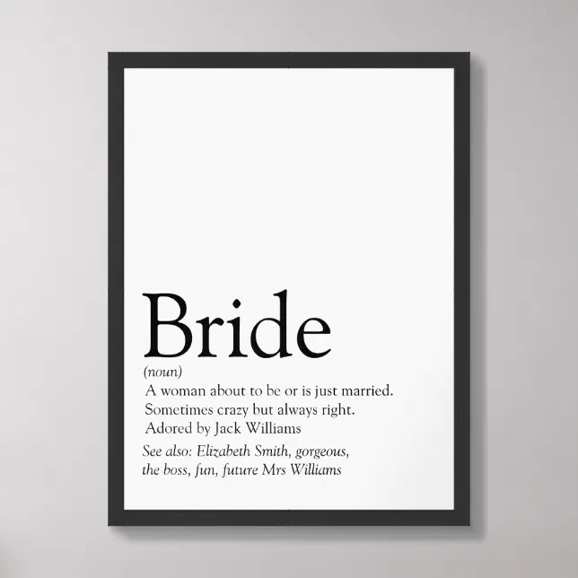Fun Bride Definition Bridal Shower Sign | Zazzle