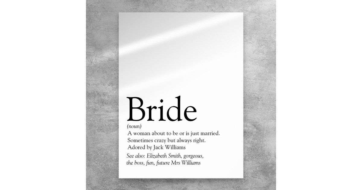 Fun Bride Definition Bridal Shower Sign | Zazzle