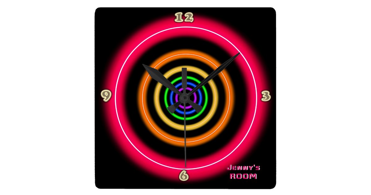 Fun Bright Pink Neon Light Style Personalized Wall Square Wall Clock ...