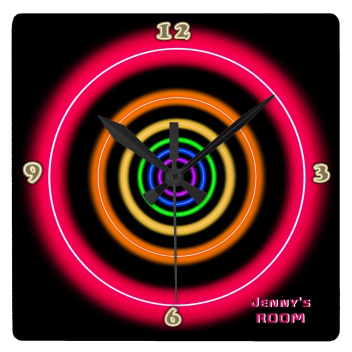 Fun Bright Pink Neon Light Style Personalized Wall Square Wall Clock ...