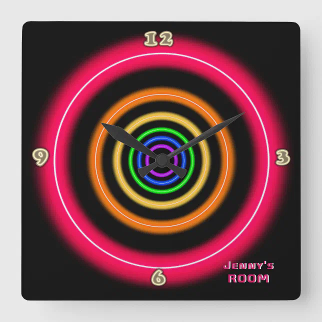 Fun Bright Pink Neon Light Style Personalized Wall Square Wall Clock ...