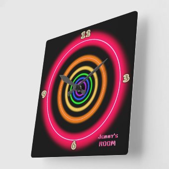 Fun Bright Pink Neon Light Style Personalized Wall Square Wall Clock ...