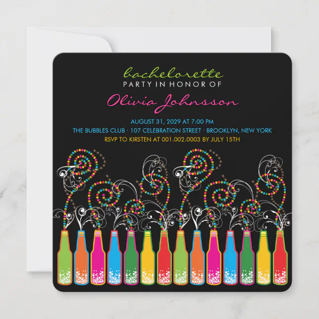 Fun Bubbly Celebrations Bachelorette Party Invite | Zazzle