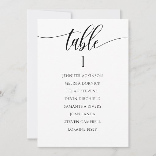 Fun Calligraphy Seating Chart Table List Card | Zazzle