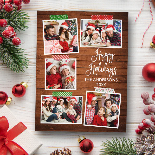 Fun Calligraphy Wood Happy Holidays Craft Tape Postcard | Zazzle