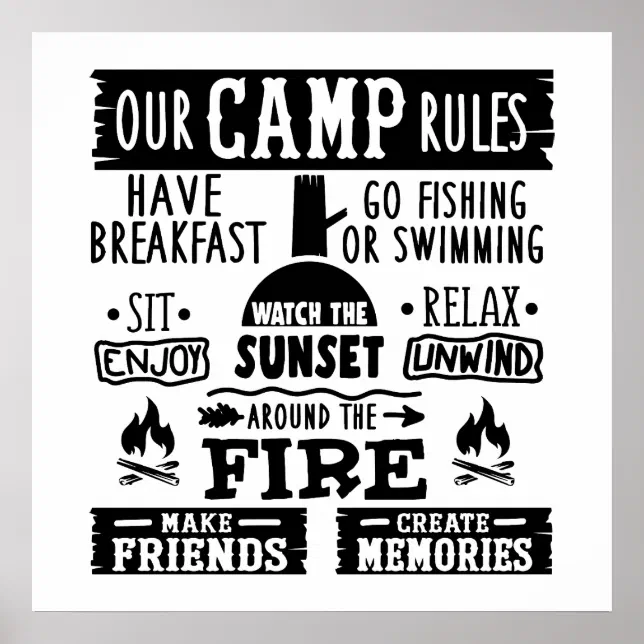Fun Camping rules word art Poster | Zazzle