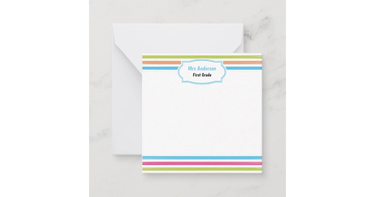 Fun Candy Stripe Teacher Note Card | Zazzle