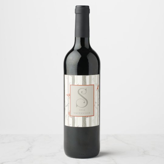 Fun Cardinals in Birch Trees Monogram S Custom Wine Label | Zazzle.com