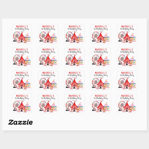 Fun Carnival Circus Festival Show Kids Birthday Square Sticker | Zazzle