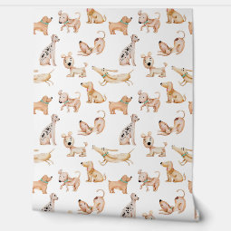 Fun Cartoon Dog Pattern Wallpaper | Zazzle