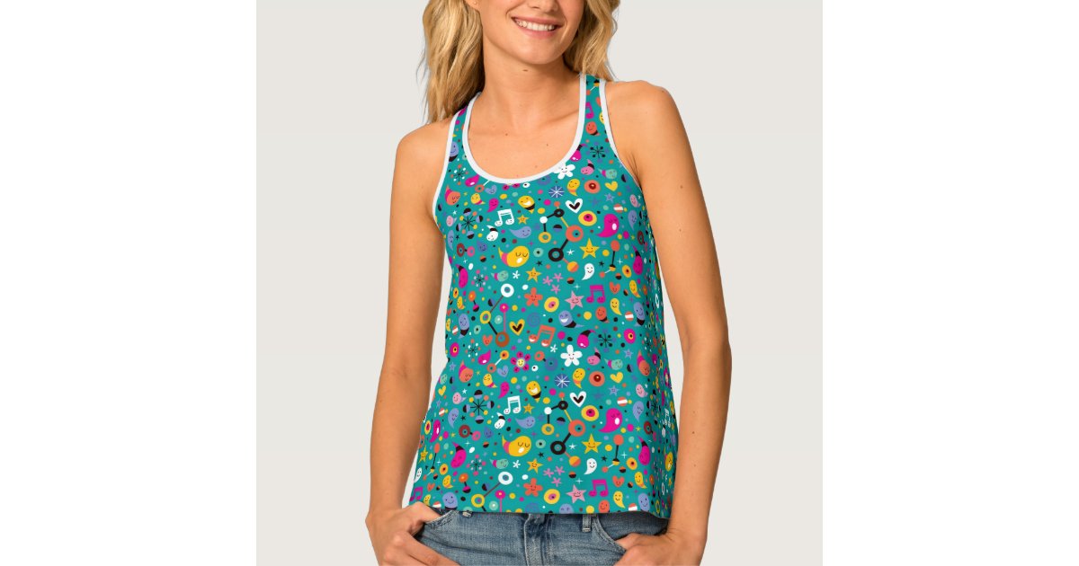 fun cartoon pattern teal tank top | Zazzle