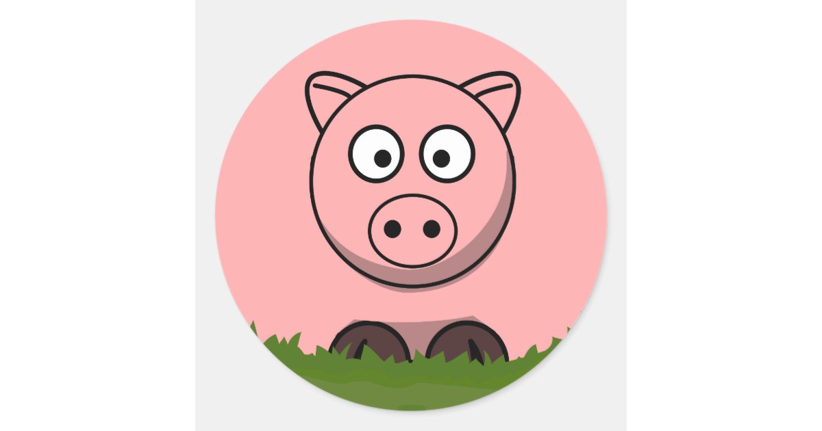 Fun Cartoon Pink Round Pig Classic Round Sticker | Zazzle