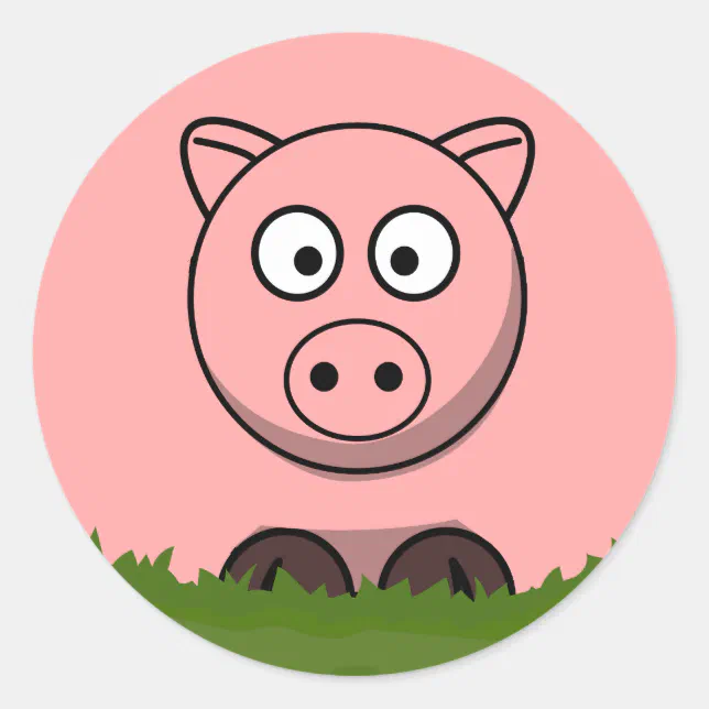 Fun Cartoon Pink Round Pig Classic Round Sticker | Zazzle