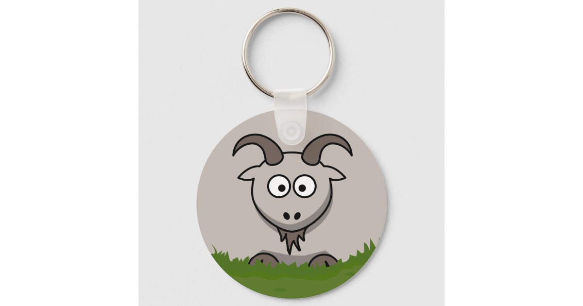 Fun Cartoon Round Goat Keychain | Zazzle