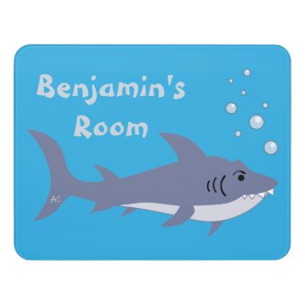 Fun Cartoon Shark Kid Room Blue Door Sign | Zazzle