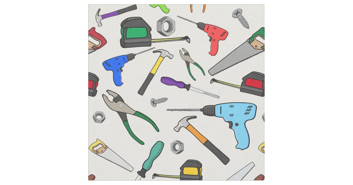 Fun Cartoon Tools Hardware Illustration Pattern Fabric | Zazzle