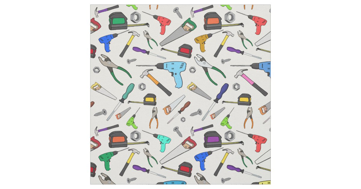 Fun Cartoon Tools Hardware Illustration Pattern Fabric | Zazzle