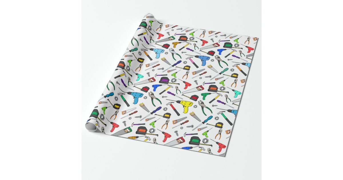 Fun Cartoon Tools Hardware Illustration Pattern Wrapping Paper | Zazzle