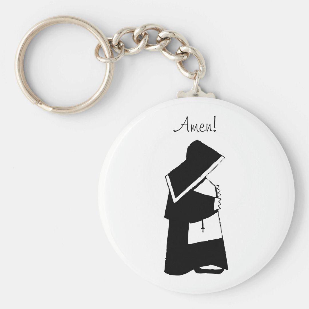 Fun Catholic Nun in Habit AMEN Religious Keychain | Zazzle