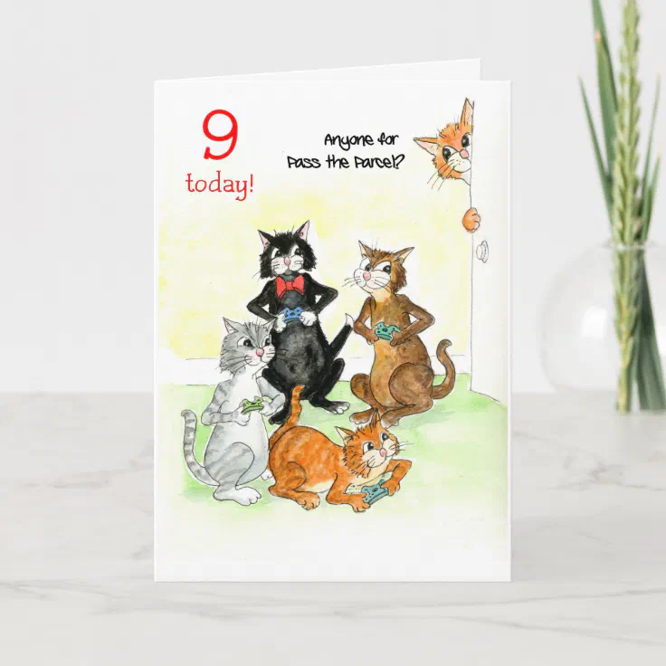 Fun Cats Playing Video Game 9th Birthday Card | Zazzle