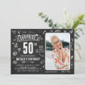Fun Chalkboard Doodle Photo Surprise 50th Birthday Invitation | Zazzle