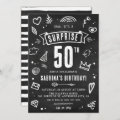 Fun Chalkboard Doodle Surprise 50th Birthday Invitation | Zazzle