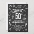 Fun Chalkboard Doodle Surprise 50th Birthday Invitation | Zazzle