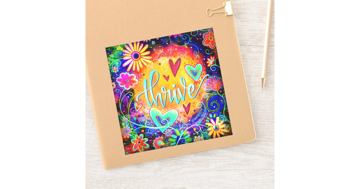 Fun Cheerful Thrive Pretty Floral Inspirivity Sticker | Zazzle