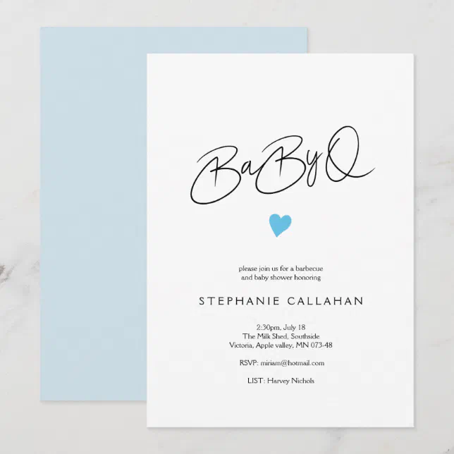 Fun Chic Baby BaBy Q Shower Blue Heart Motif Invitation | Zazzle