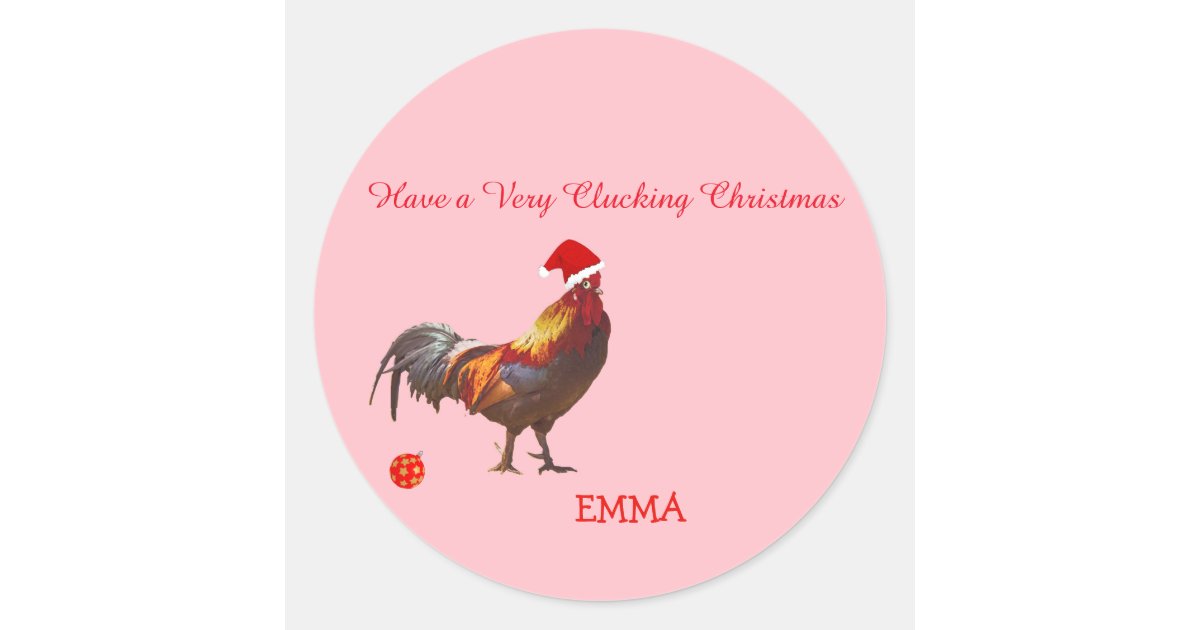 Fun Chicken Christmas Greeting Classic Round Sticker | Zazzle