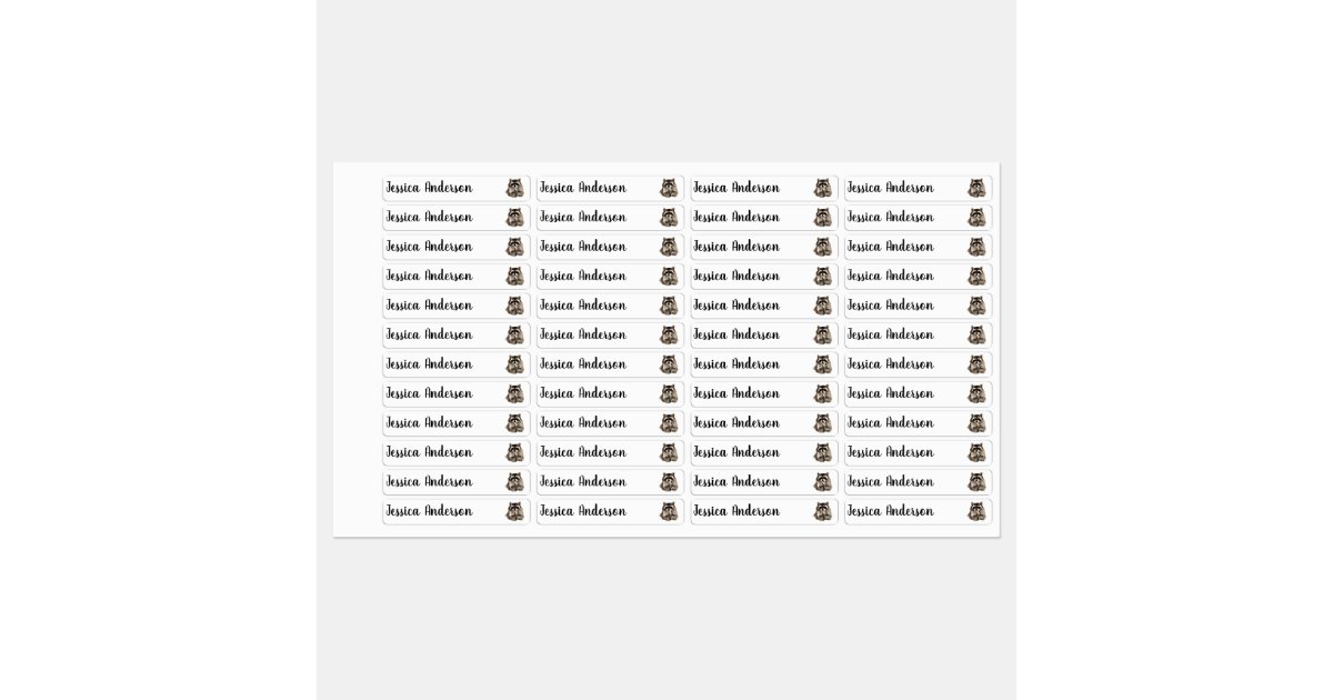 Fun Children Cute Raccoon animal Custom Name Kids' Labels | Zazzle