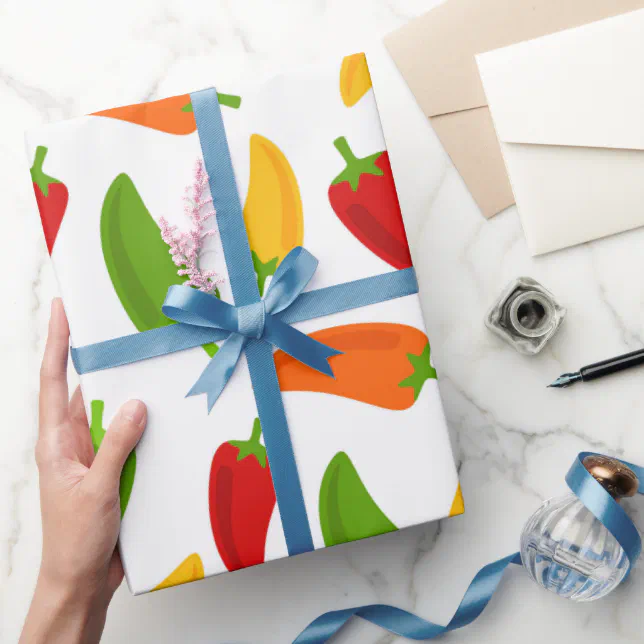 Fun Chili peppers pattern Fiesta party wrap Wrapping Paper | Zazzle