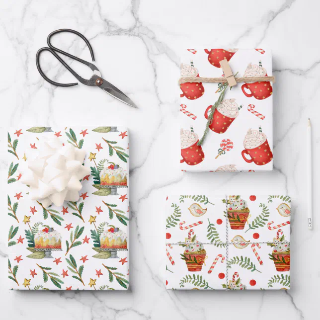Fun Christmas Sweets Food Pattern Assortment Wrapping Paper Sheets | Zazzle