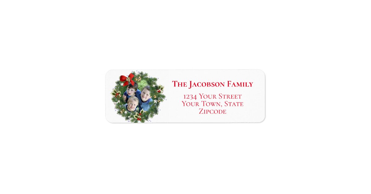 Fun Christmas Wreath Photo Frame Return Address Label | Zazzle