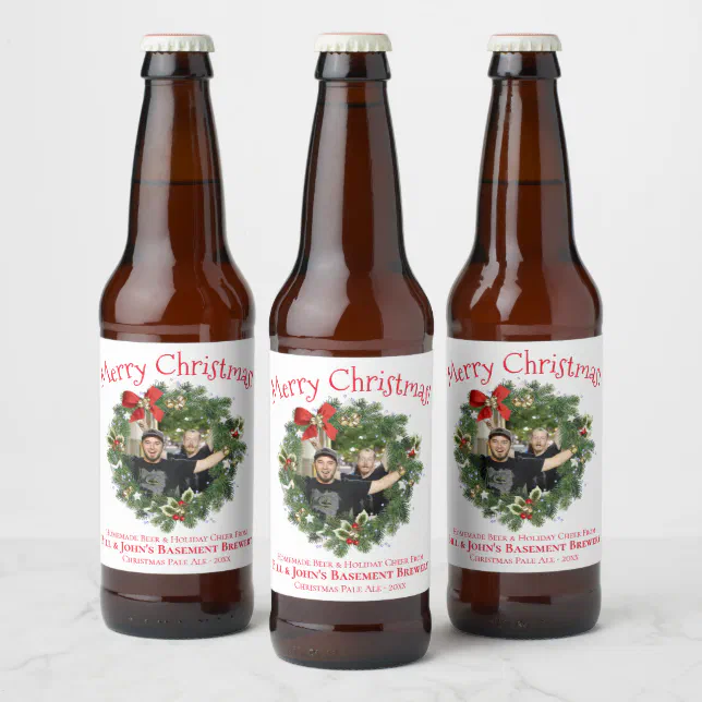 Fun Christmas Wreath Picture Frame Home Brew Beer Bottle Label | Zazzle