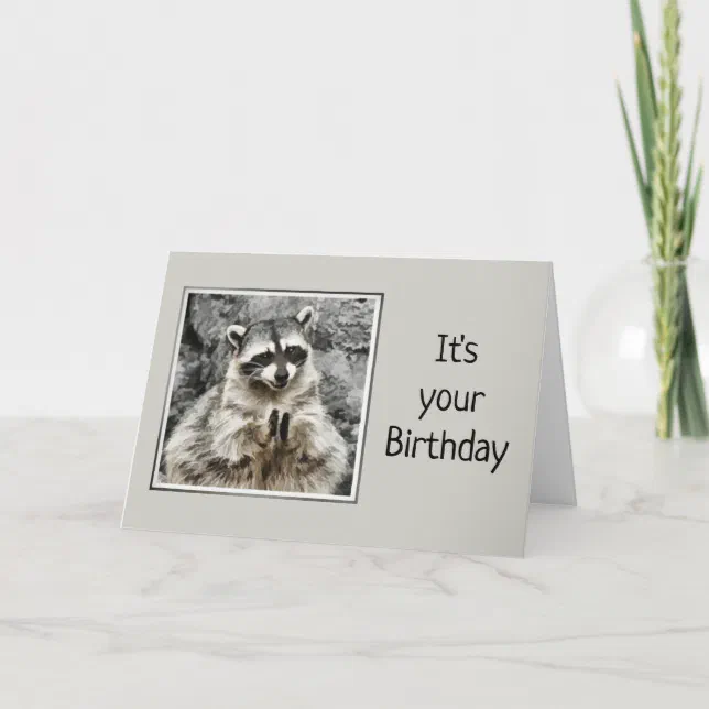 Fun Clapping Raccoon Getting Old Humor Birthday Card | Zazzle