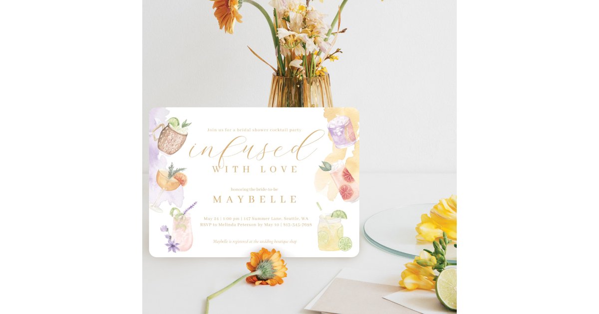 Fun Cocktail Bridal Shower Party Infused with Love Invitation | Zazzle