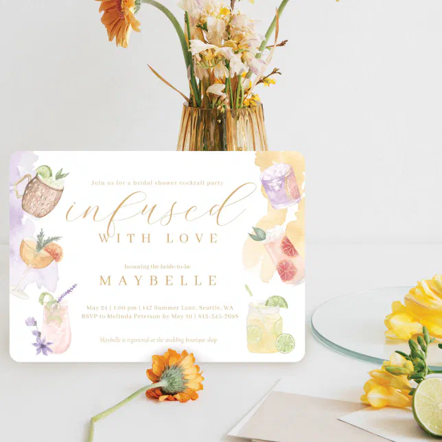 Fun Cocktail Bridal Shower Party Infused with Love Invitation | Zazzle