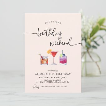 Fun Cocktails Birthday Weekend Itinerary Invitation | Zazzle