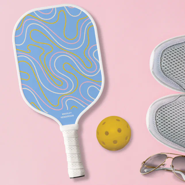 Fun Colorful Abstract Doodle Lines Custom Text Pickleball Paddle | Zazzle