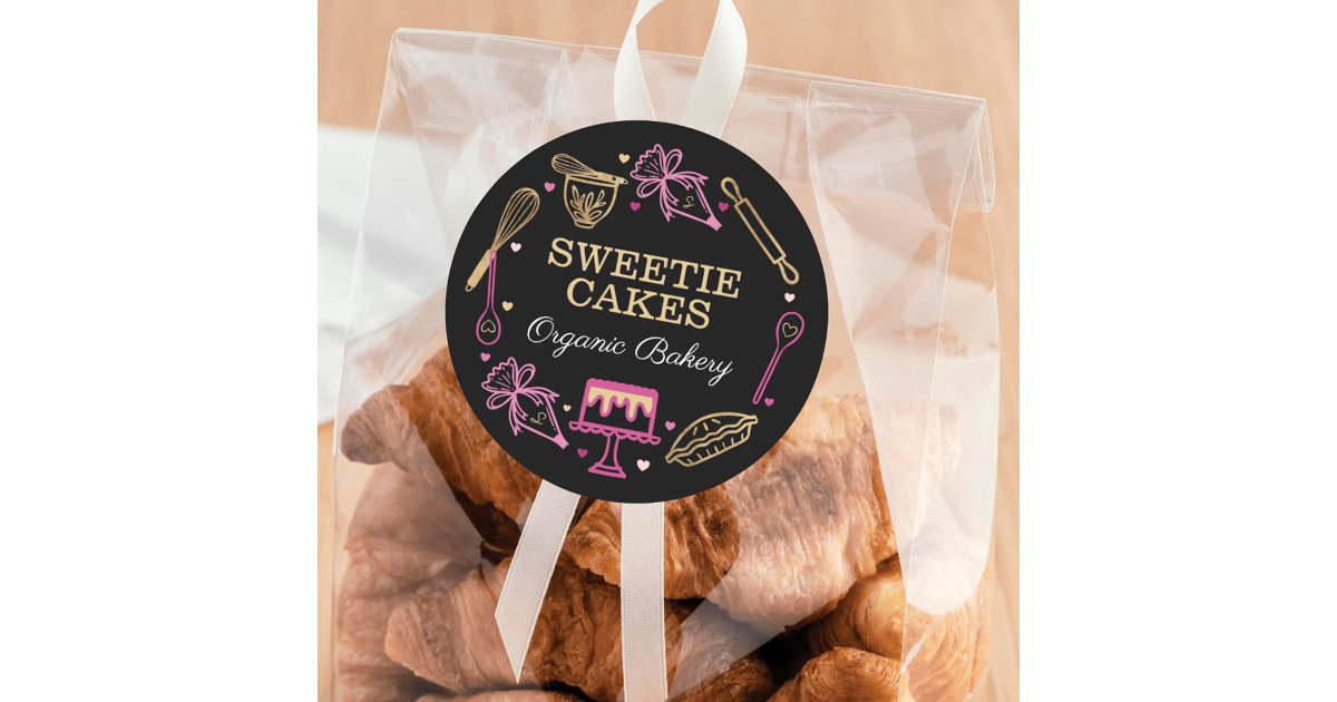 Fun Colorful Baking & Cooking Utensil Black & Gold Classic Round ...