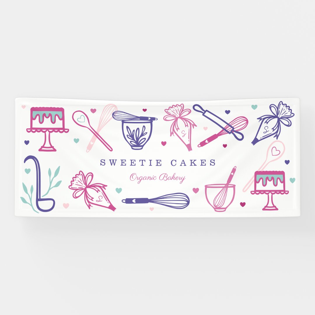 Fun Colorful Baking & Cooking Utensils Cake Bakery Banner | Zazzle