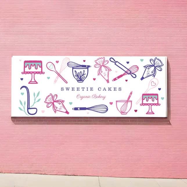 Fun Colorful Baking & Cooking Utensils Cake Bakery Banner | Zazzle