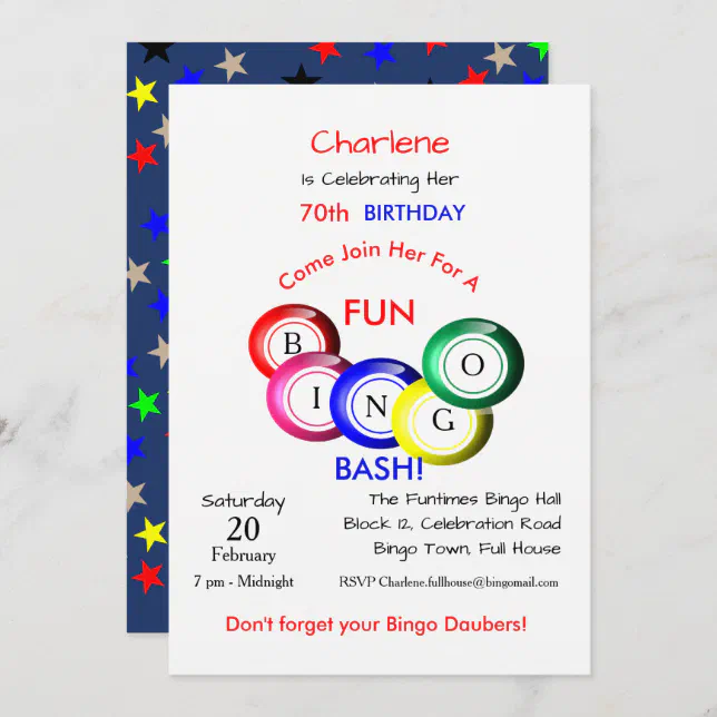 Fun Colorful Bingo Bash Theme Party Invite | Zazzle