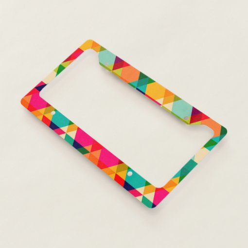 Fun Colorful Bright Geometric Triangle Pattern License Plate Frame | Zazzle