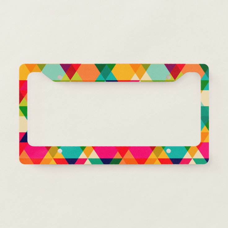Fun Colorful Bright Geometric Triangle Pattern License Plate Frame | Zazzle