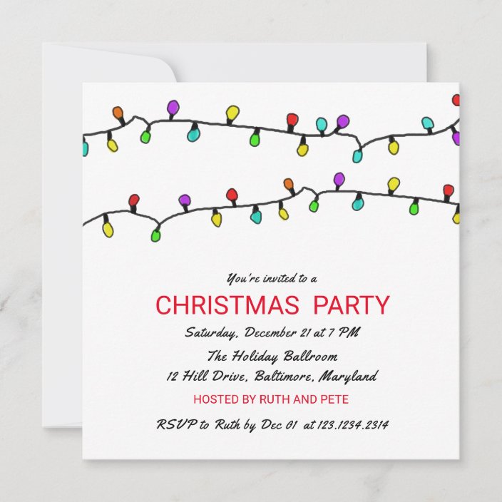 Fun Colorful Christmas Lights Christmas Party Invitation | Zazzle.com