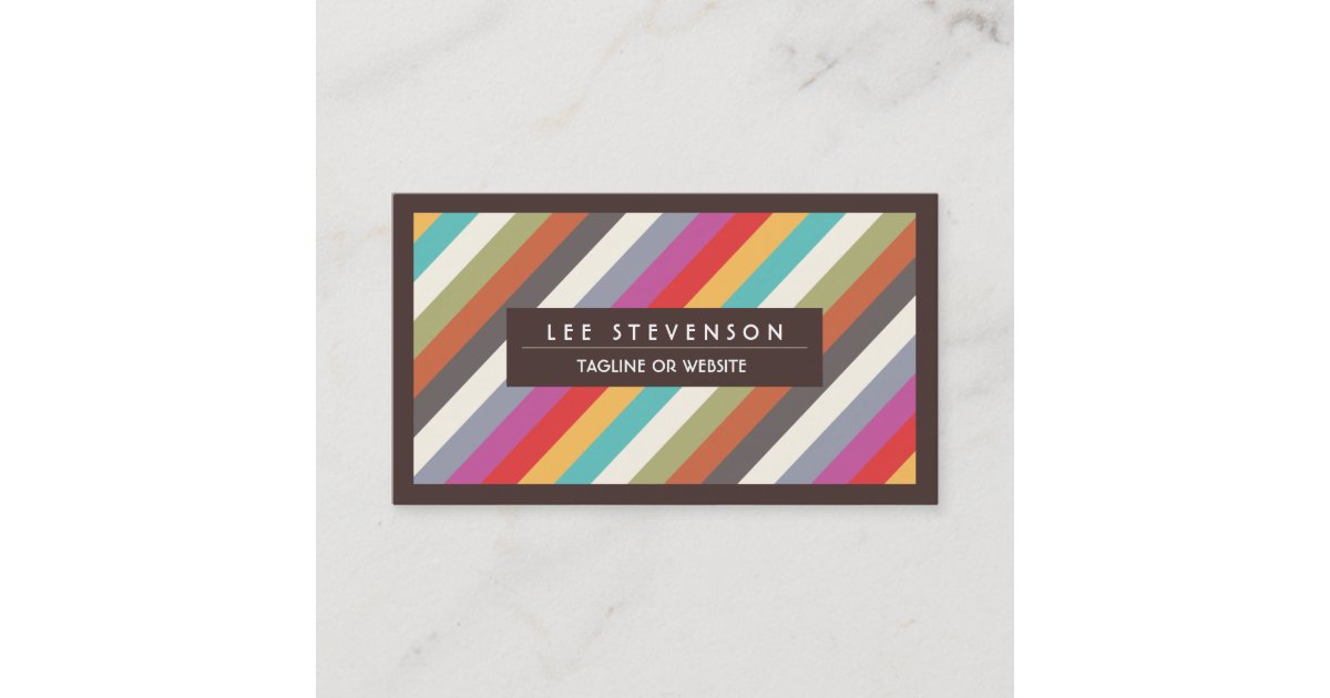 Fun Colorful Diagonal Stripes Pattern Business Card | Zazzle