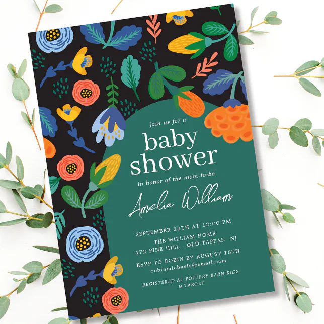 Fun Colorful Floral Baby Shower Invitation | Zazzle